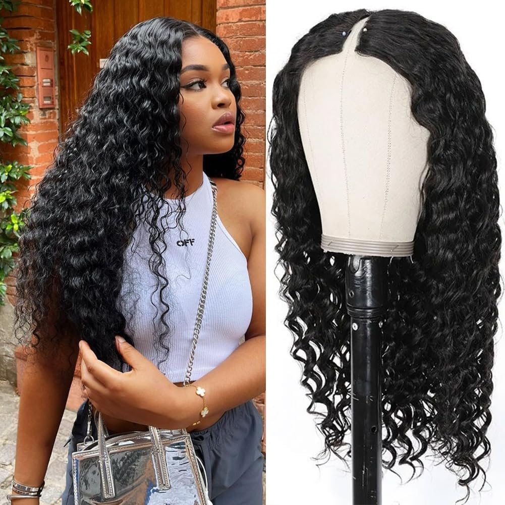 Deep Wave V Part Wig Human Hair 12A V Shape Wigs Upgrade U Part Wigs D ...