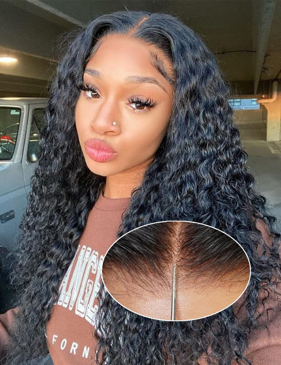 Throw On & Go Wigs Human Hair Deep Wave HD 5x5 Glue Lace Wig Throw On ...
