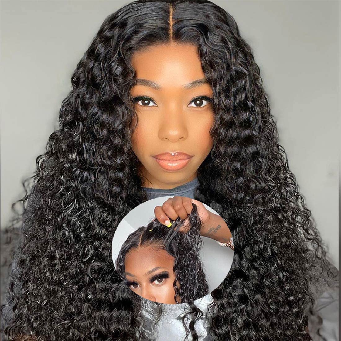 Throw On & Go Wig Water Wave 5x5 Frontal Wigs Human Hair Pre Plucked P ...