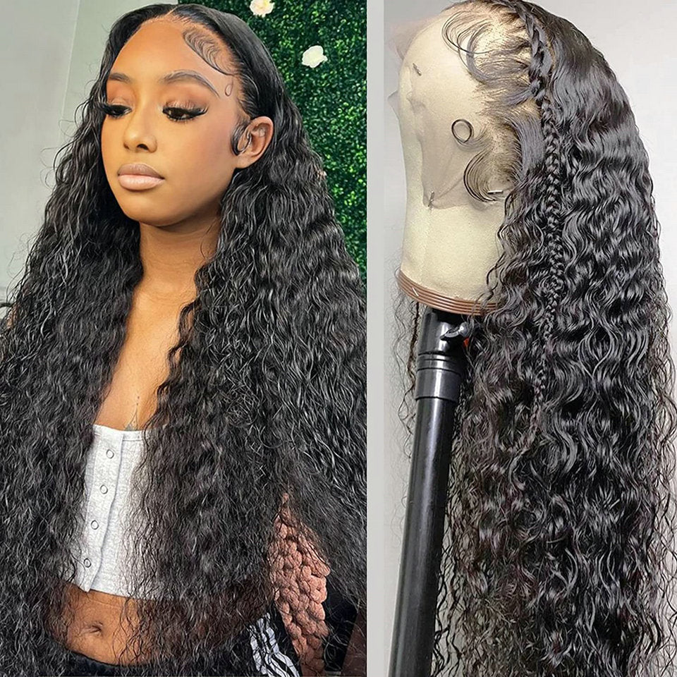 Water Wave Human Hair Lace Front Wig 13x6inch Undetectable Lace with I ...