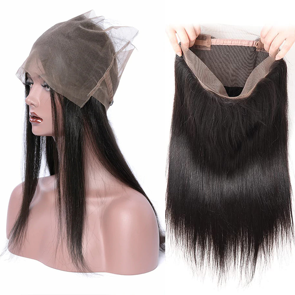 Straight Human Hair 360 Lace frontal Closure Only 1 Pcs Pre-plucked wi ...
