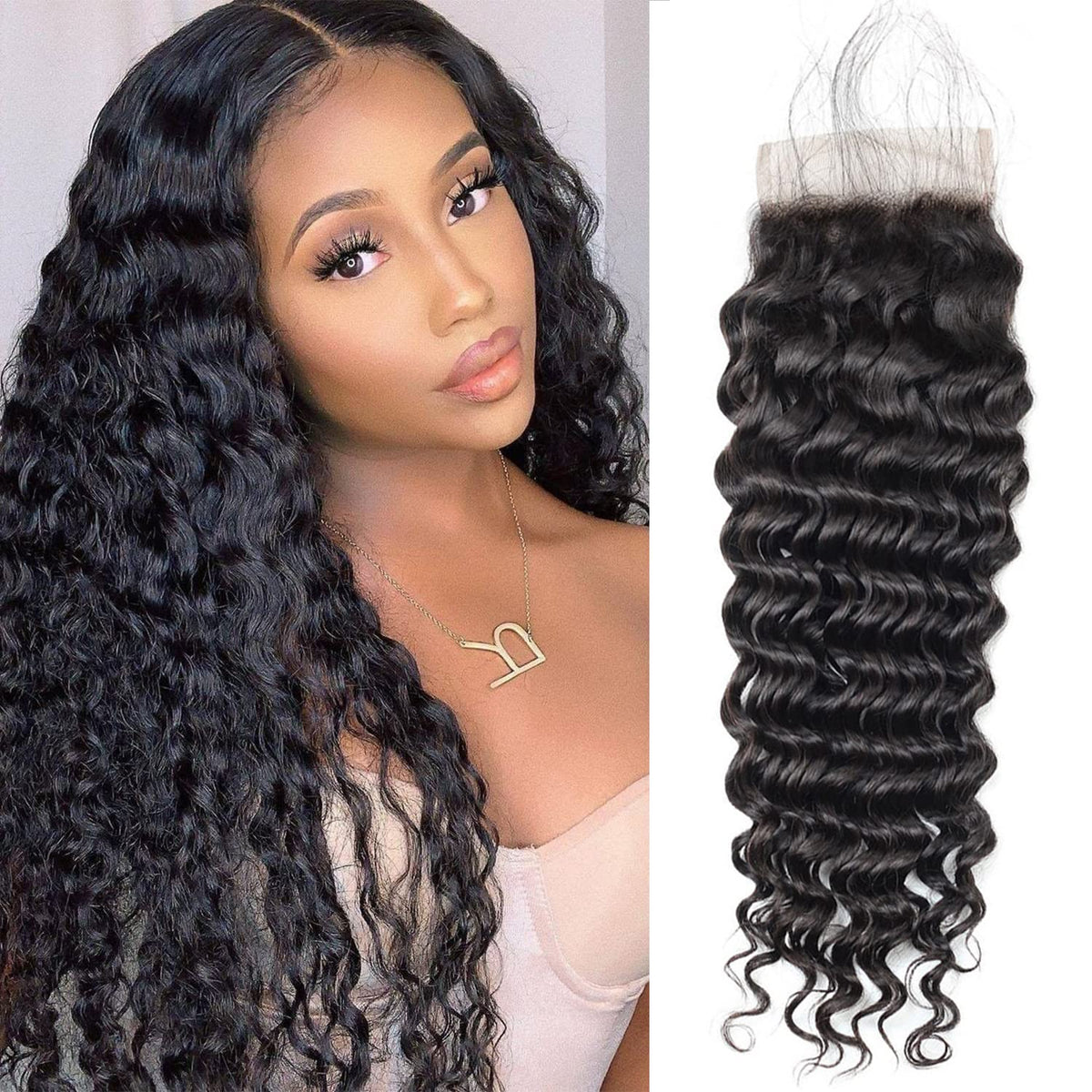 Top Swiss 4x4 Lace Closure Deep Wave Human Hair Closure With Baby Hair ...