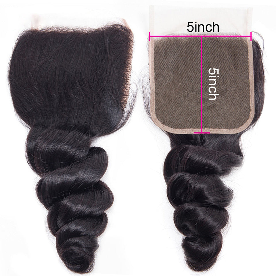 8-22 Inch Closure Human Hair Loose Wave 5x5 Lace Closure Pre-plucked N ...