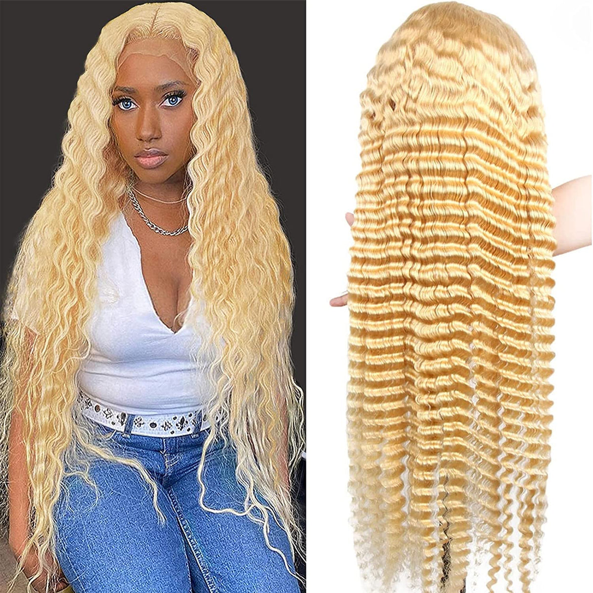 613 Deep Wave Closure Wig for Black Women Human Hair 8-32Inch Deep Cur ...