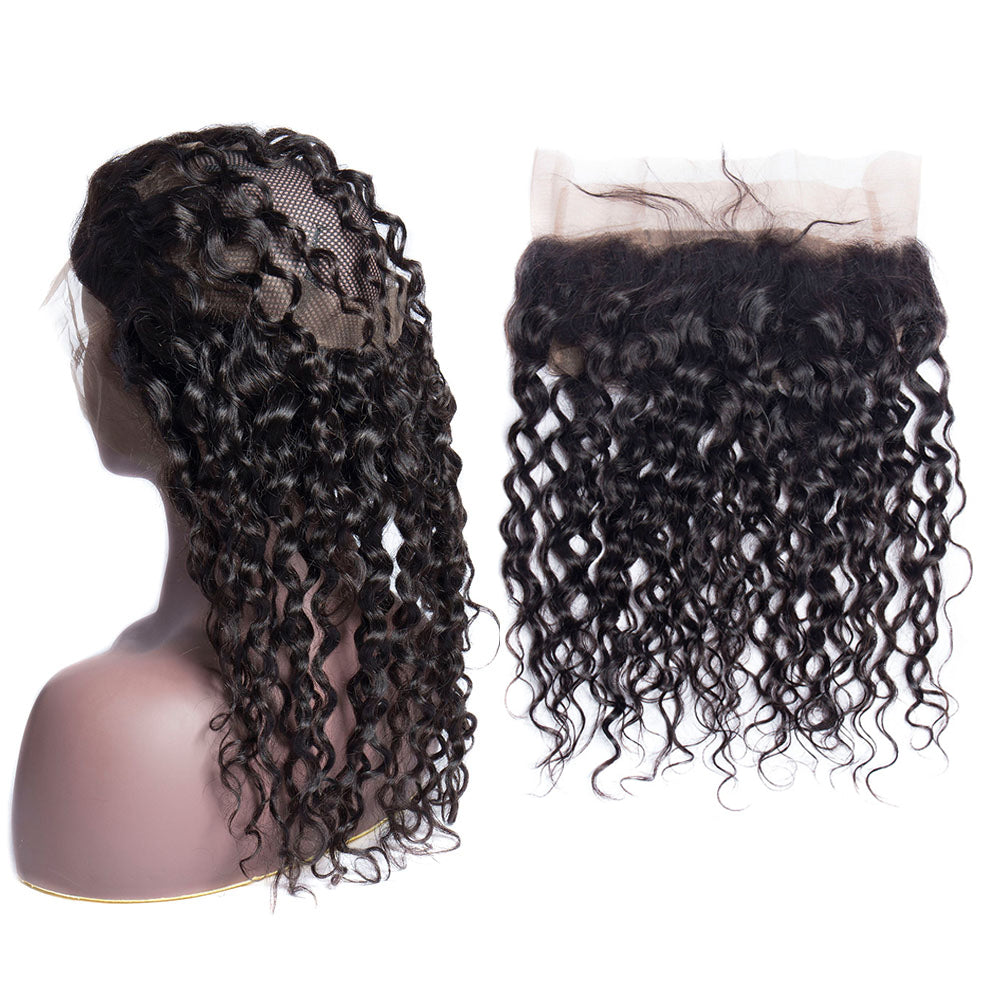 100% Virgin Human Hair Water Wave 360 Lace Frontal Closure Pre Plucked ...
