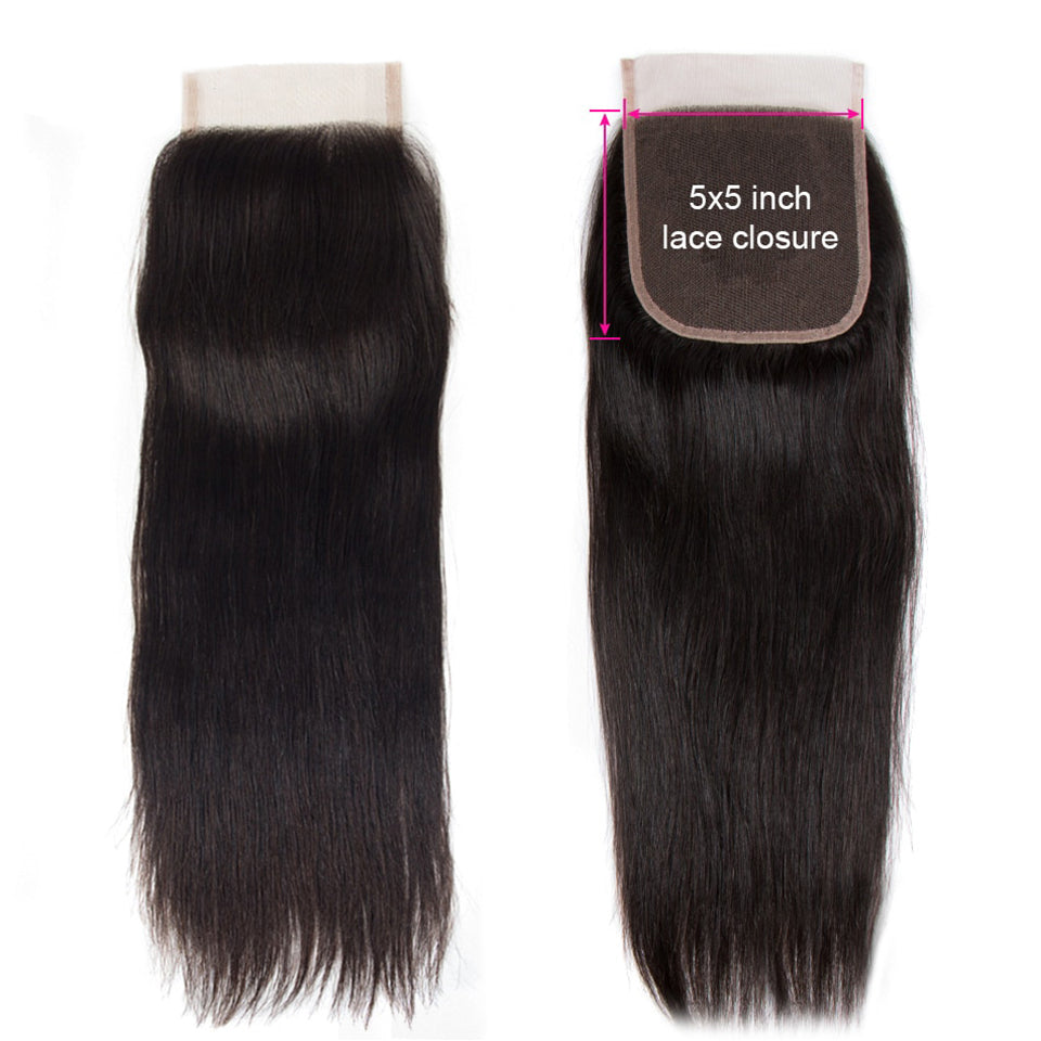 5X5 Lace Closure Human Hair Straight Free Part Top Swiss Lace Closure ...